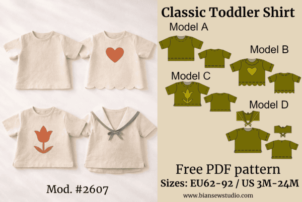4 in 1 Scandinavian Toddler Shirt Sewing Pattern | Classic Toddler Shirt